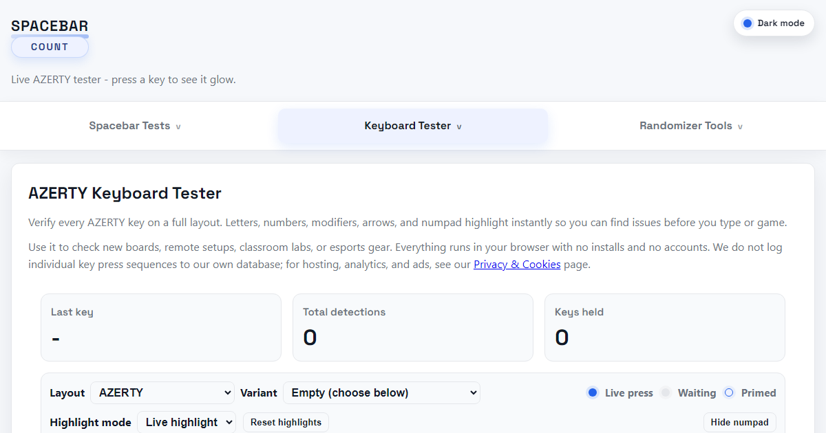 AZERTY Keyboard Tester | Live Layout Checker